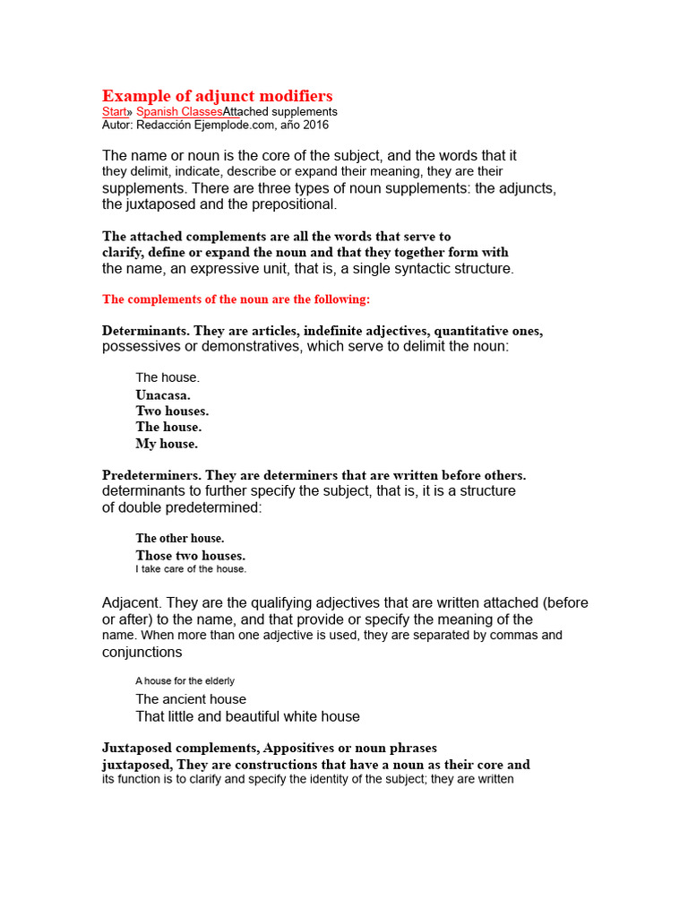 Adjunct complements | PDF | Adjective | Noun