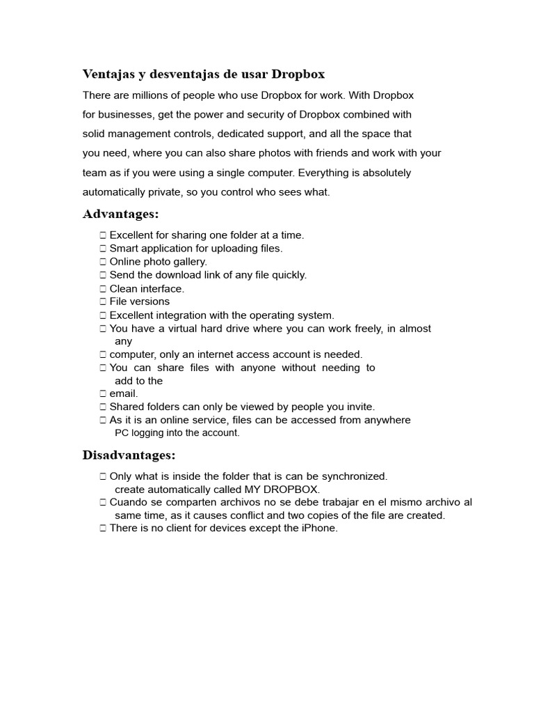 Dropbox Advantages and Disadvantages | PDF