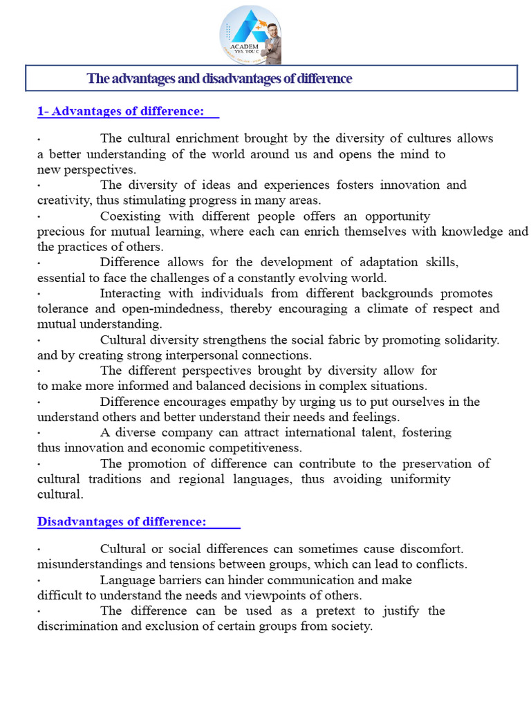 The advantages and disadvantages of difference | PDF | Innovation ...
