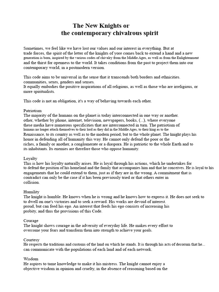 Modern Chivalry: Values for Today | PDF | Chivalry