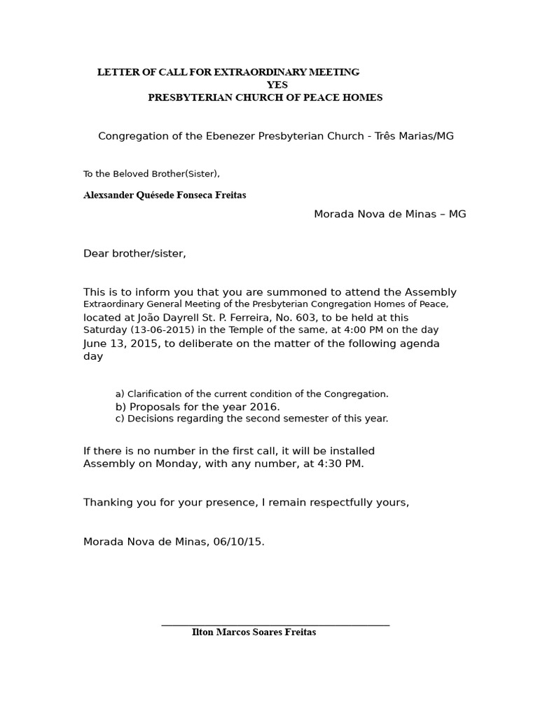 Extraordinary Meeting Invitation - June 2015 | PDF | Presbyterianism ...