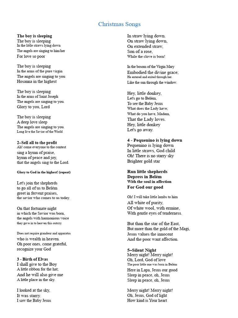 Christmas Recipe Nativity Songs