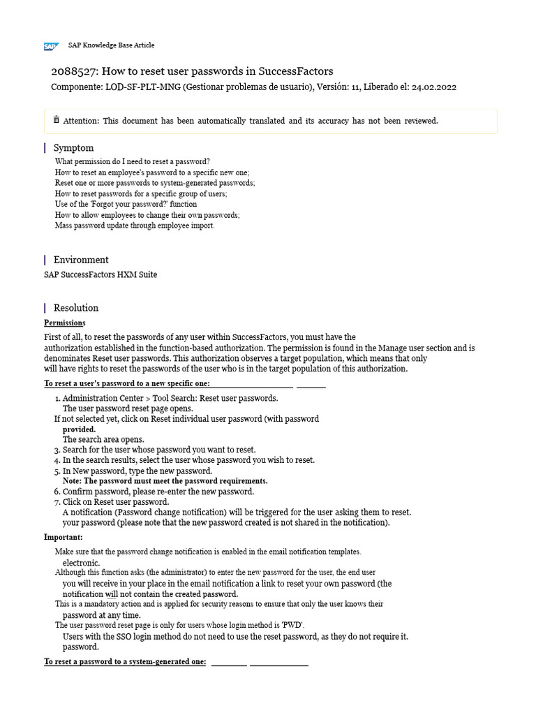 Reset User Passwords in SuccessFactors | PDF | Password | Computer Security