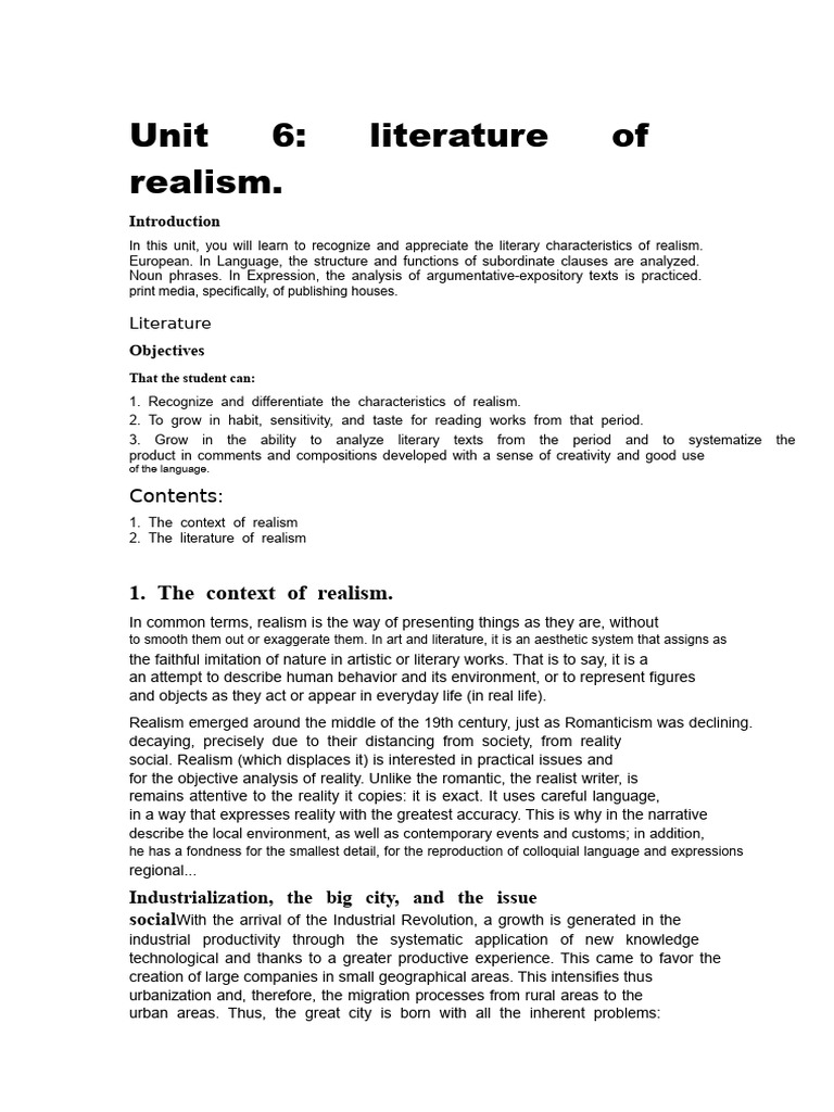 Understanding Realism in Literature | PDF | Verb | Subject (Grammar)