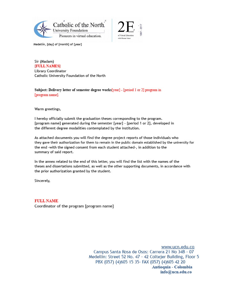 Graduation Thesis Submission Letter | PDF