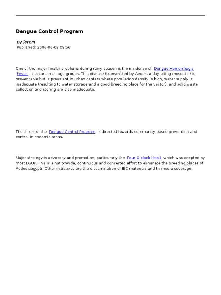 Dengue Control Program Overview | PDF
