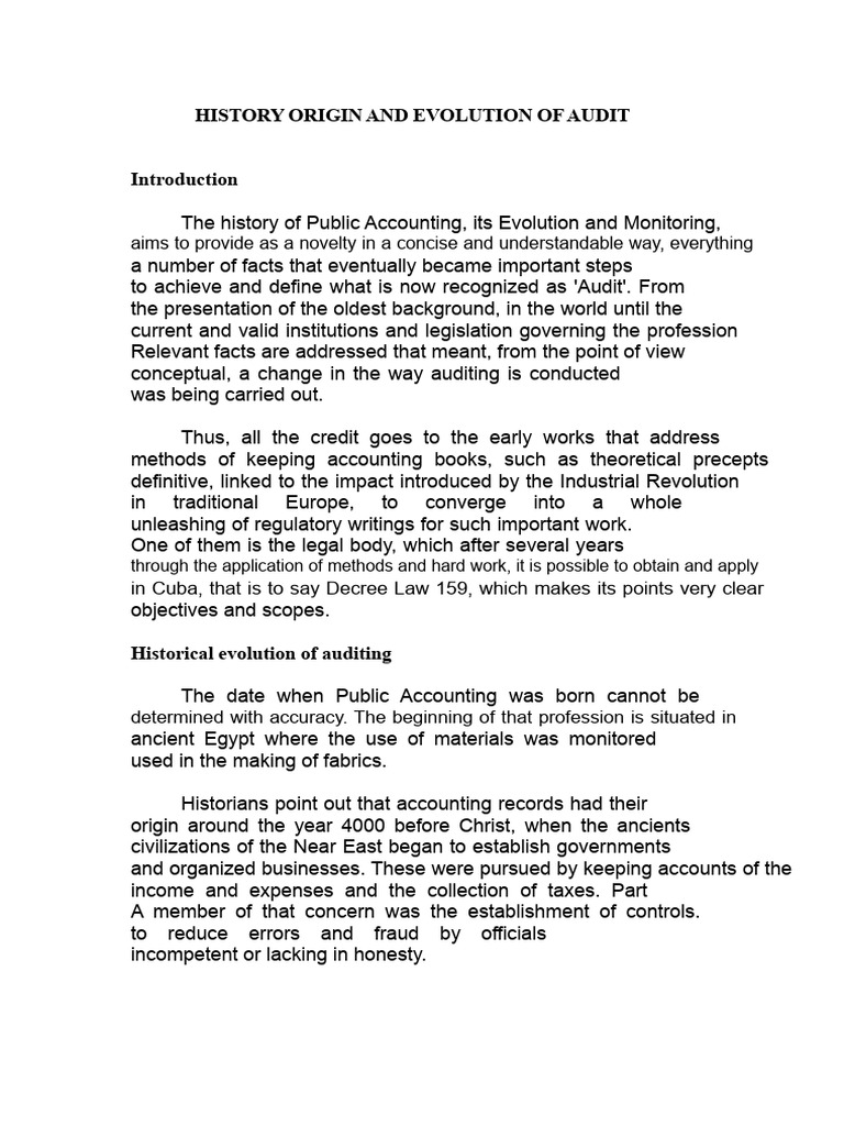 1. History of Auditing. Auditing 01, Now | PDF | Audit | Internal Control