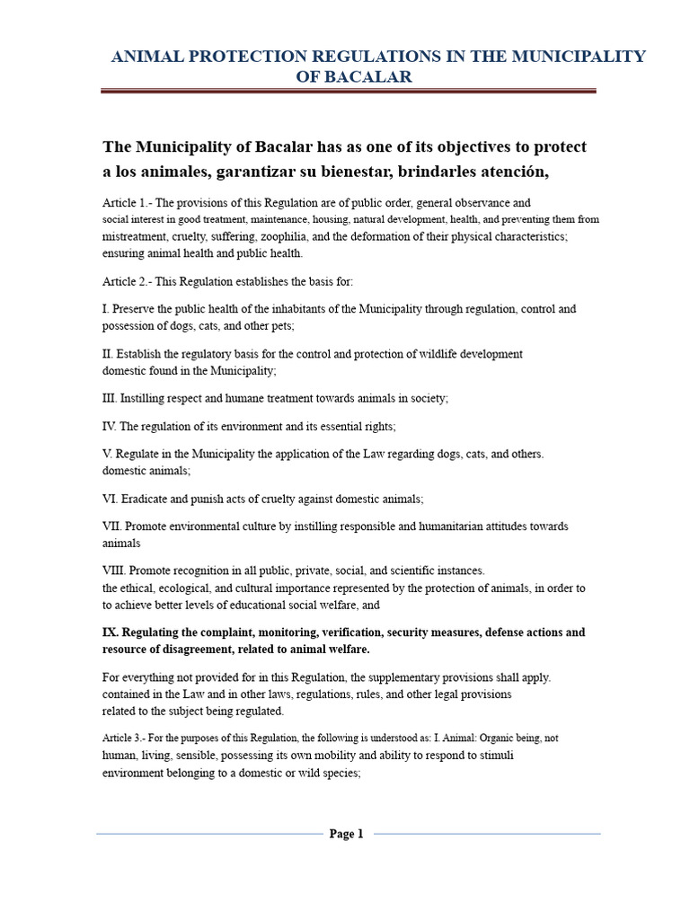 Bacalar Animal Protection Regulations | PDF | Animal Welfare | Cruelty ...