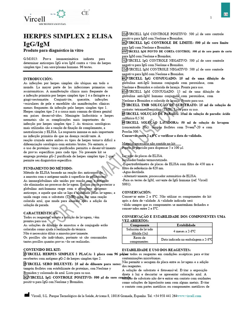 HERPES SIMPLEX 2 ELISA IgG-IgM_GM1013_PT | PDF | Elisa | Imunologia