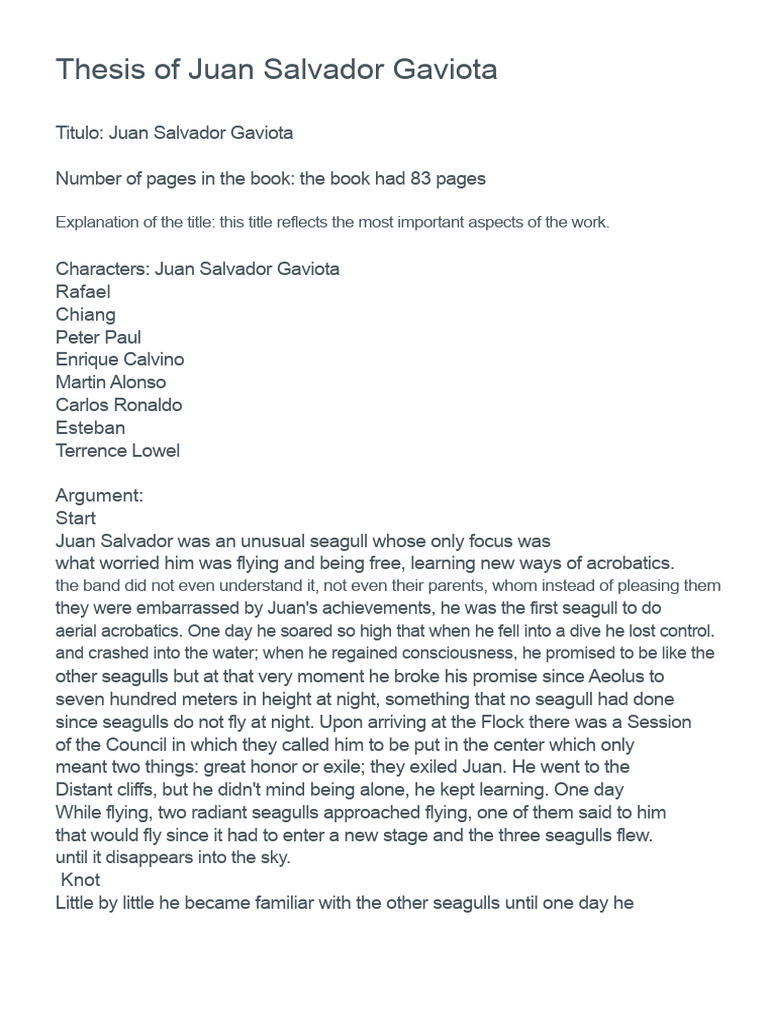 Juan Salvador Gaviota: A Seagull's Journey | PDF