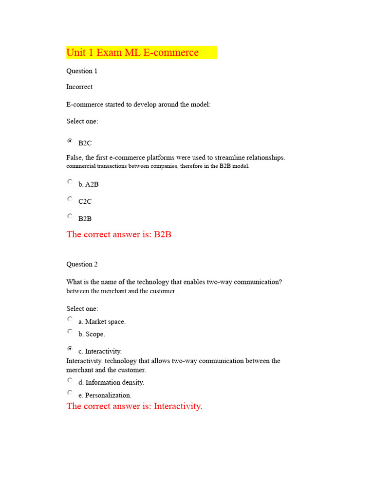 Unit 1 Exam ML e-commerce | PDF | E Commerce | Online Shopping