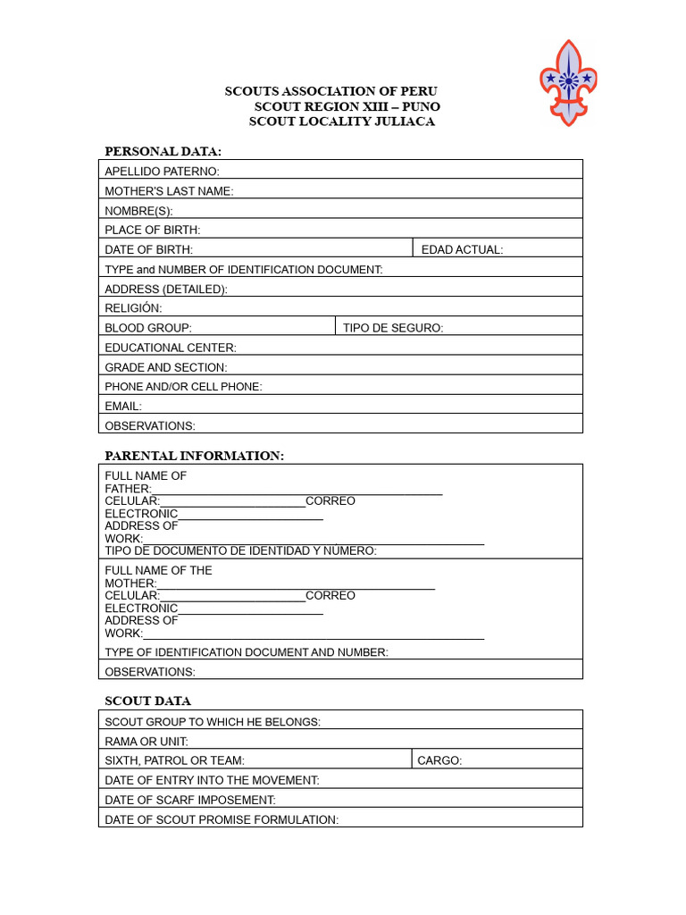 Scouts Personal Data Sheet | PDF