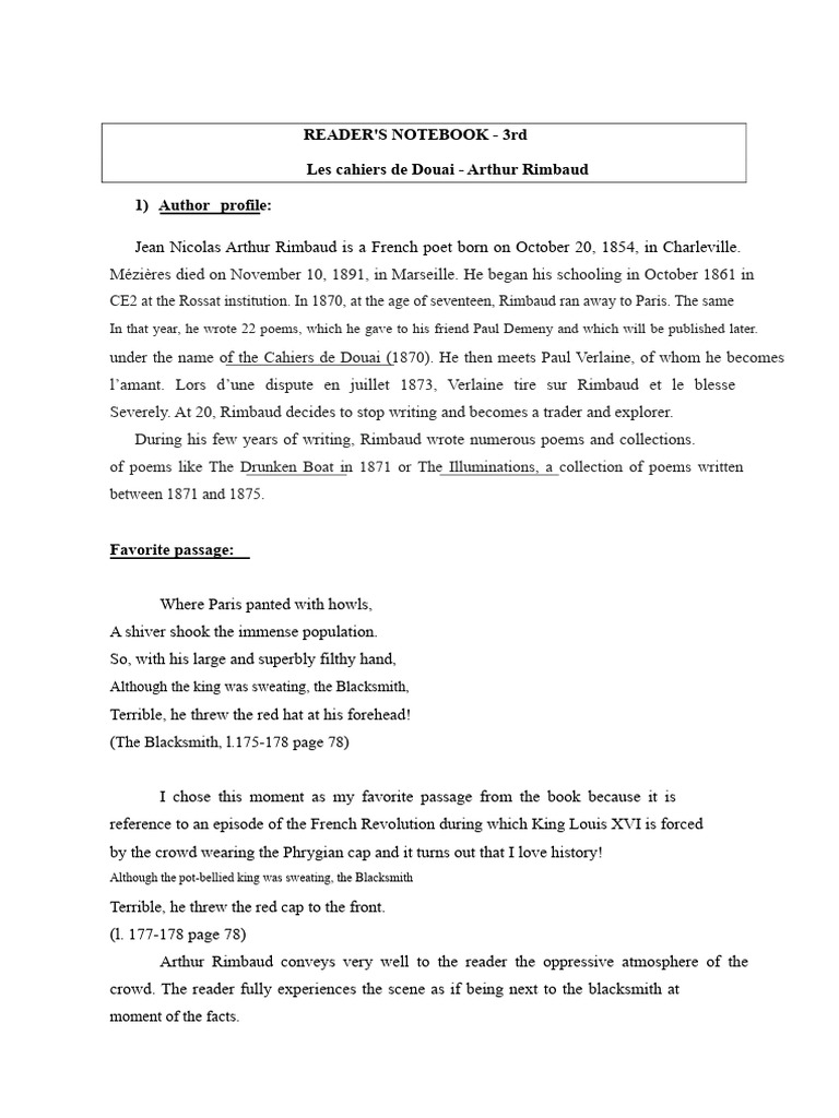 reader's notebook_The Notebooks of Douai_Rimbaud | PDF | Arthur Rimbaud