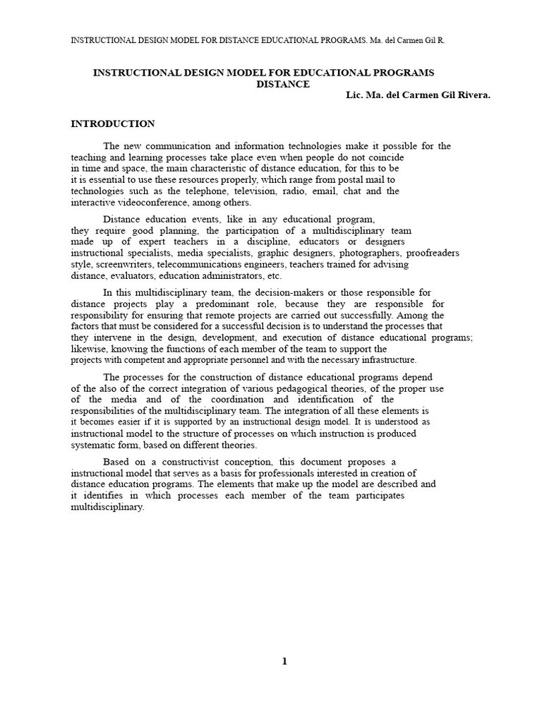 Distance Education Instructional Design Model | PDF | Learning ...