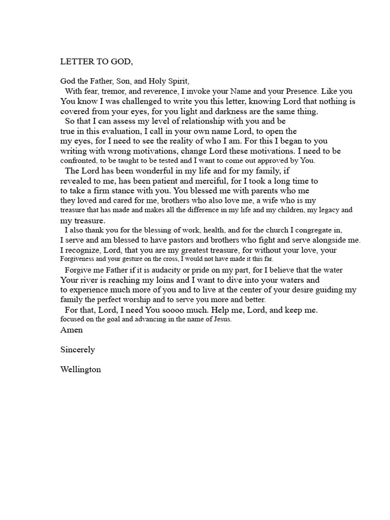 Letter of Gratitude and Reflection to God | PDF
