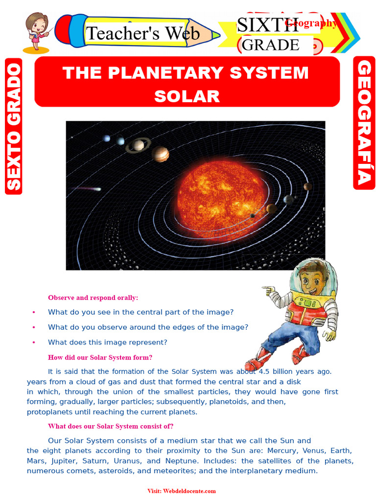The Solar Planetary System for Sixth Grade of Primary School | PDF ...