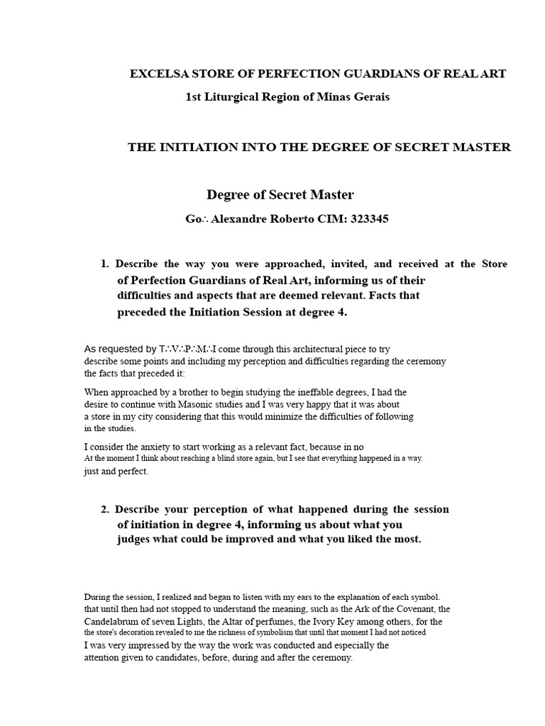 Report On The Initiation To Degree 4 | PDF