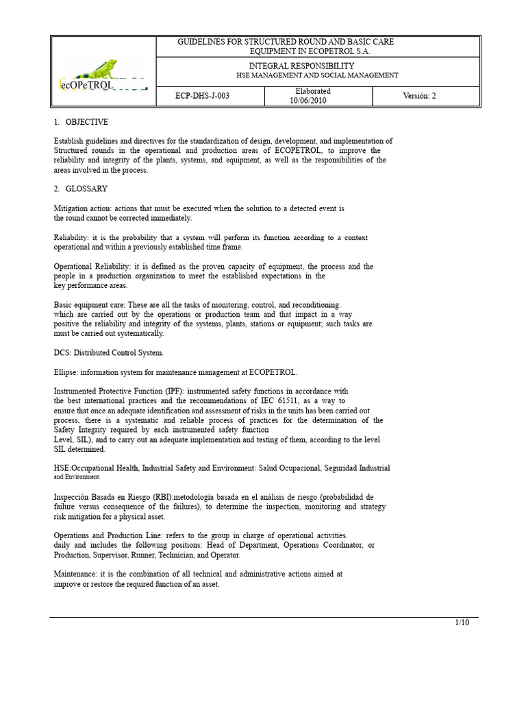 ECOPETROL Structured Rounds Guidelines | PDF | Reliability Engineering ...