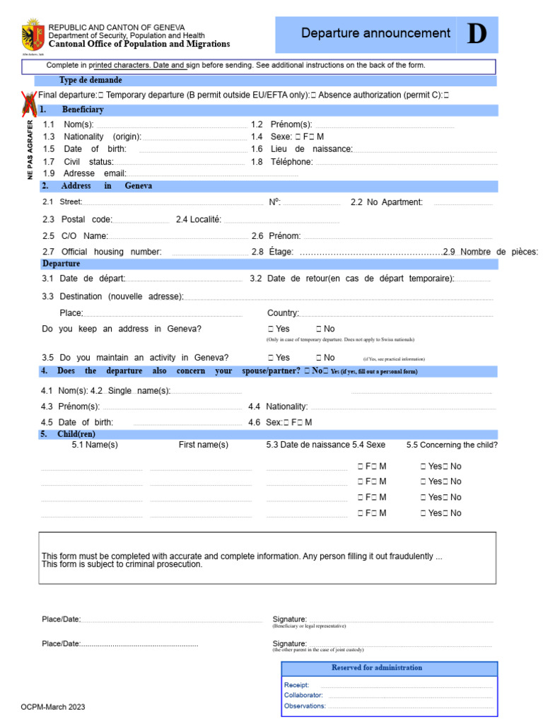 Geneva Departure Announcement Form D | PDF | Government | Justice