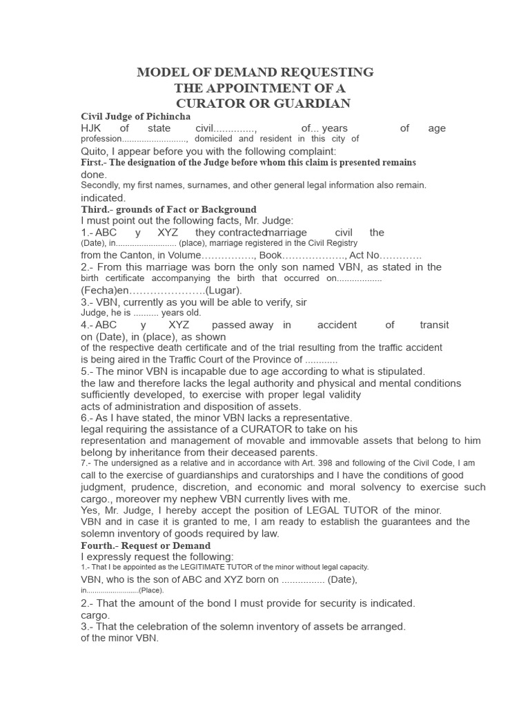 Lawsuit Requesting The Appointment of A Curator or Guardian | PDF ...