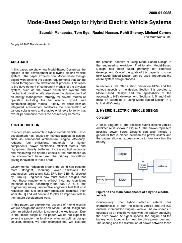 Model-Based Design For Hybrid Electric Vehicle Systems | PDF | Power ...