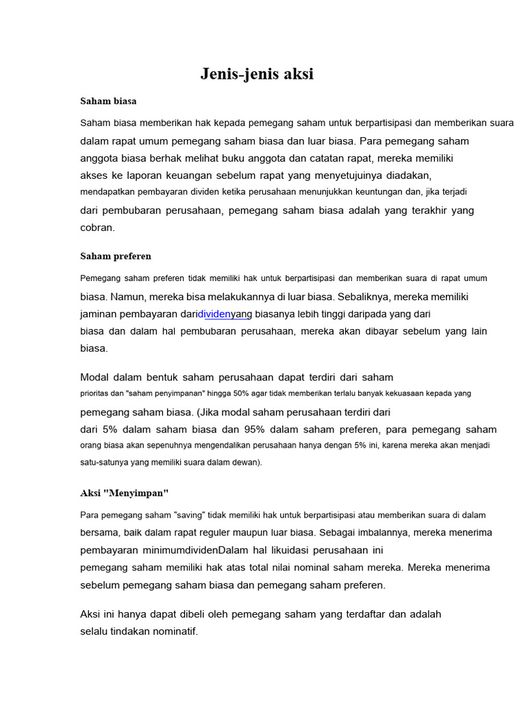 Jenis-Jenis Saham dan Karakteristiknya | PDF