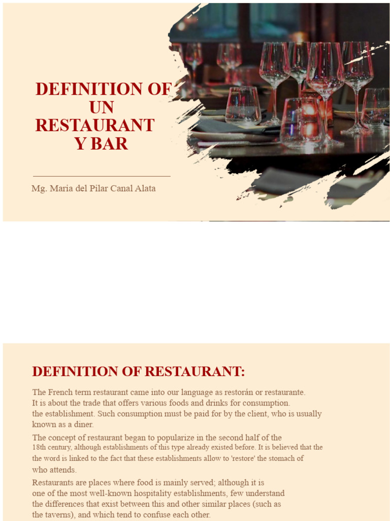 Definition of a Restaurant and Bar.pptx | PDF | Restaurants | Tavern