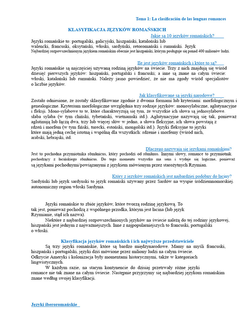 Klasyfikacja języków romańskich | PDF