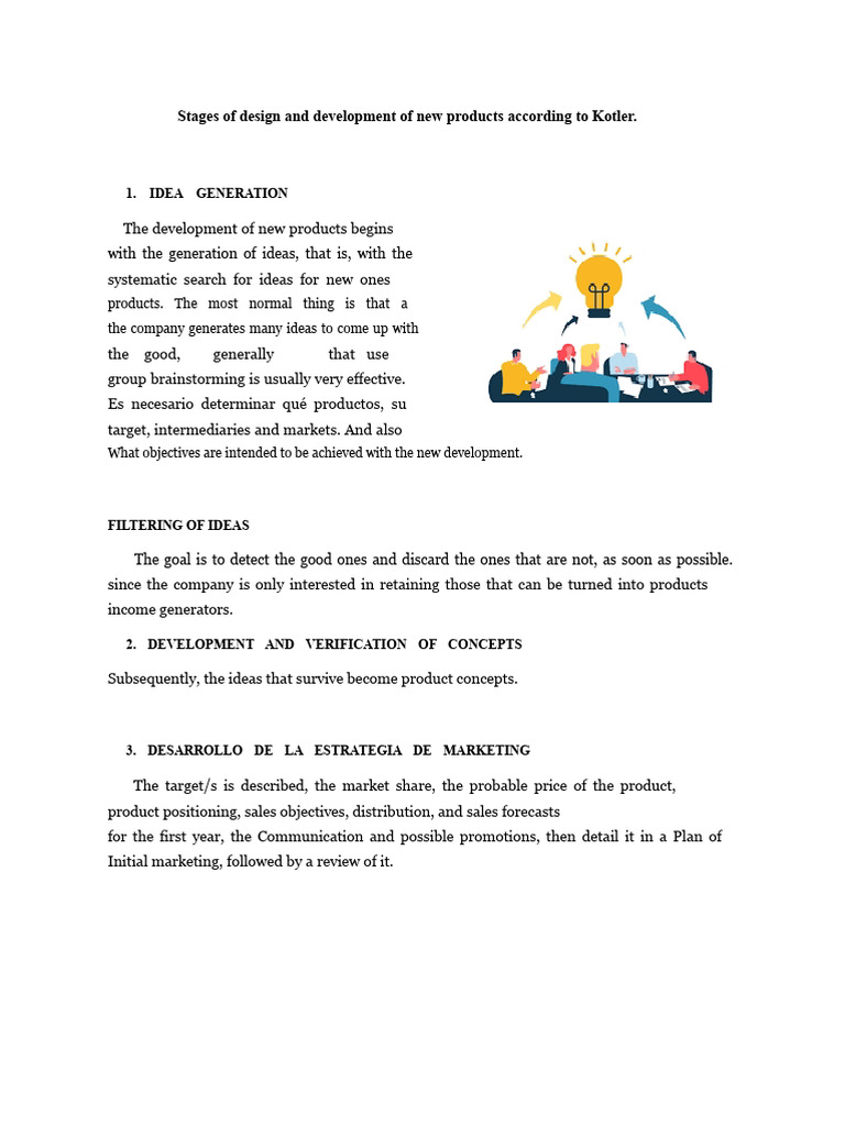 Stages of design and development of new products according to Kotler ...