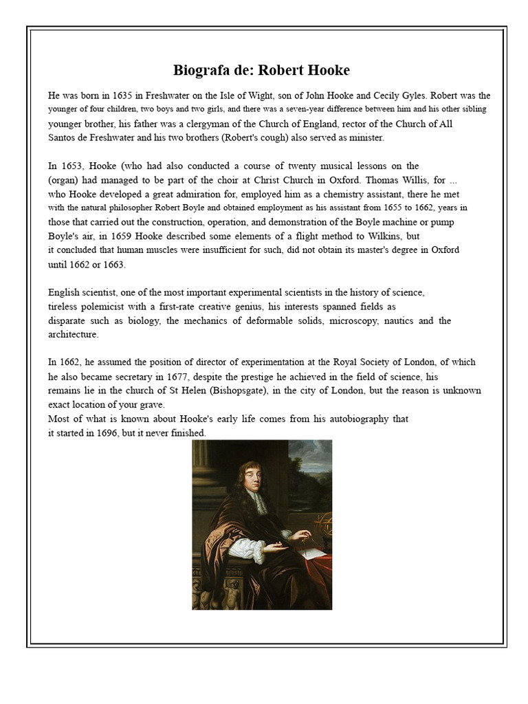 Biography of Robert Hooke | PDF | Science