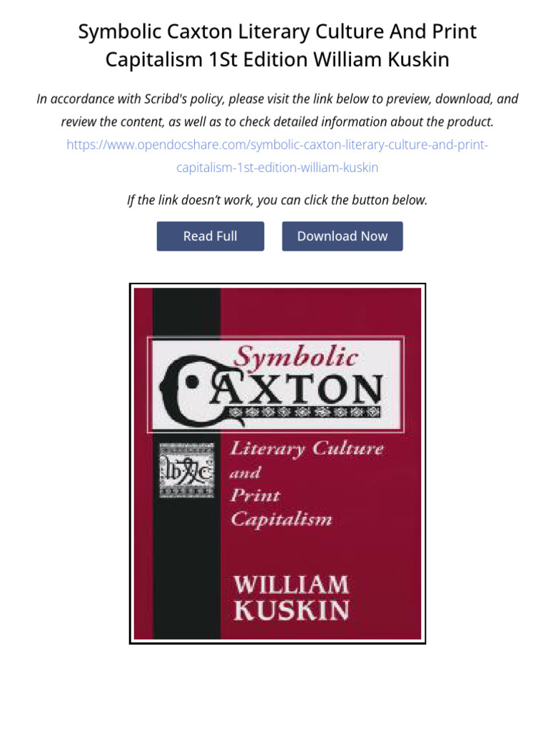 Symbolic Caxton Literary Culture and Print Capitalism 1st Edition ...
