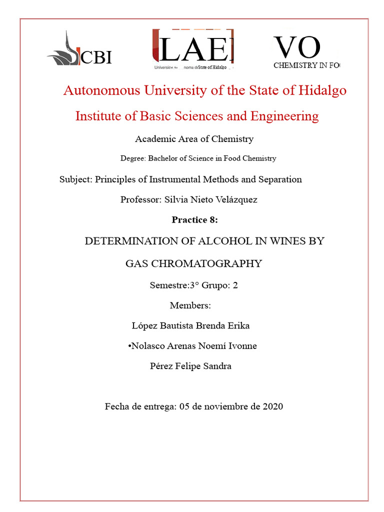 DETERMINATION OF ALCOHOL IN WINES BY GAS CHROMATOGRAPHY | PDF | Elution ...
