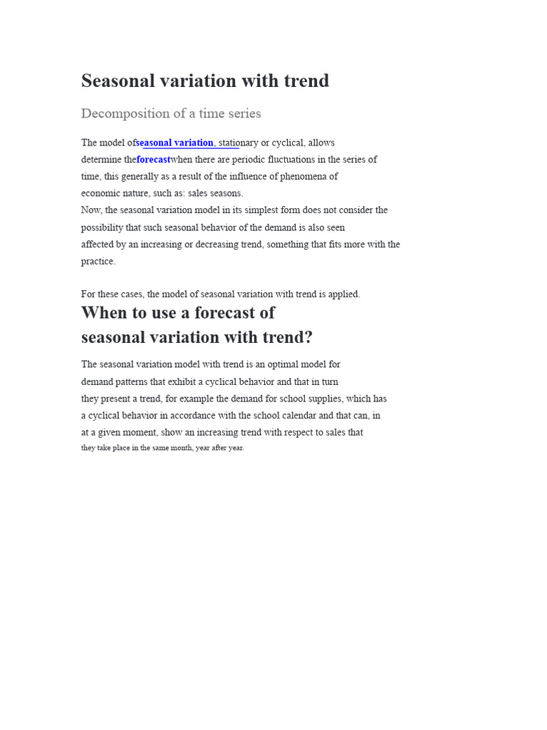Seasonal variation with trend.docx | PDF | Seasonality | Forecasting