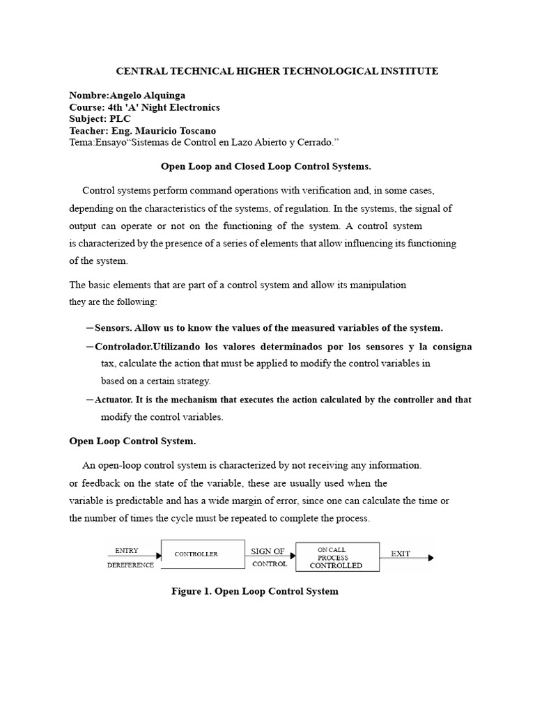 Alquinga Angelo - Essay "Open Loop and Closed Loop Control Systems ...