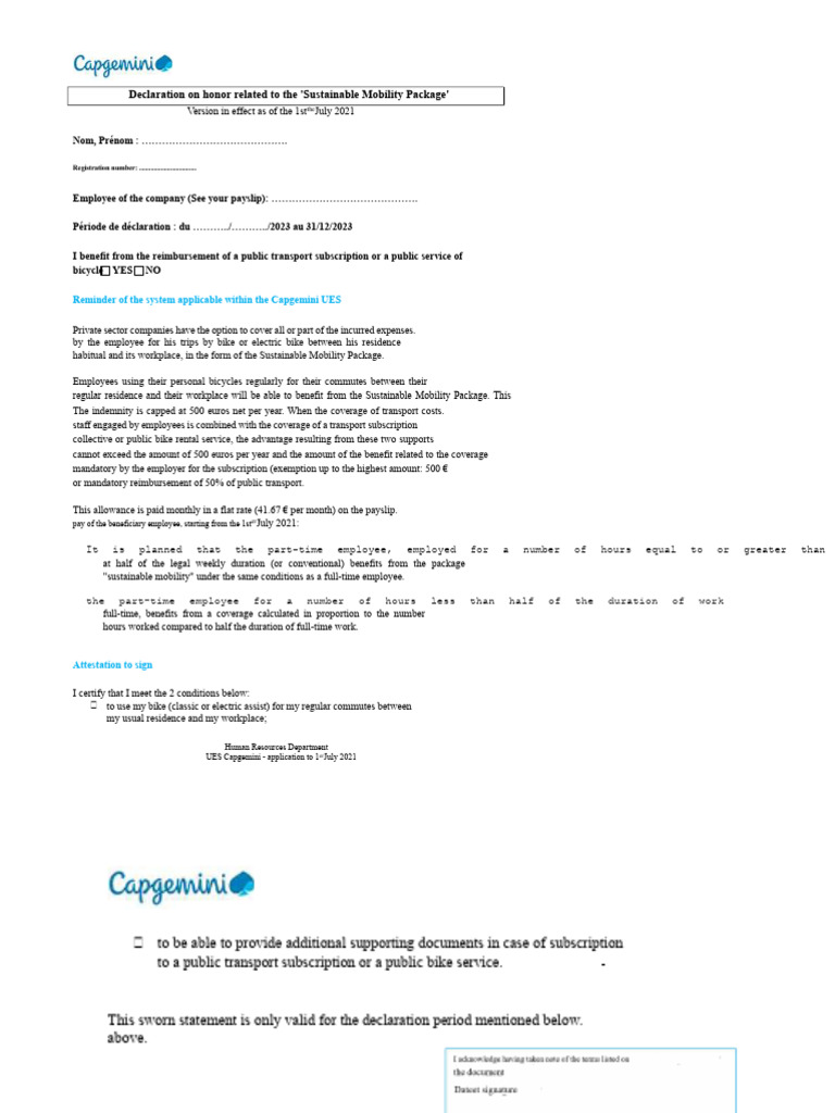 Declaration On Honor Sustainable Mobility Package 2023 | PDF ...