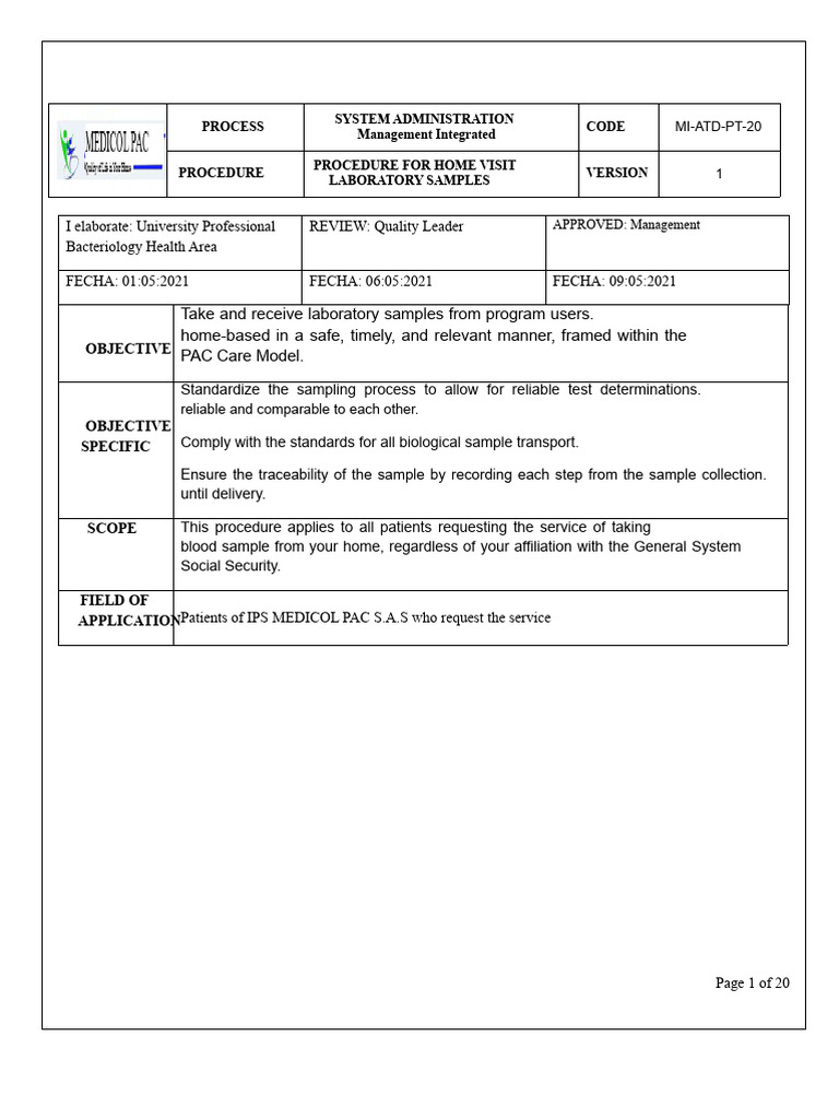 Procedure For Home Collection of Laboratory Samples | PDF ...