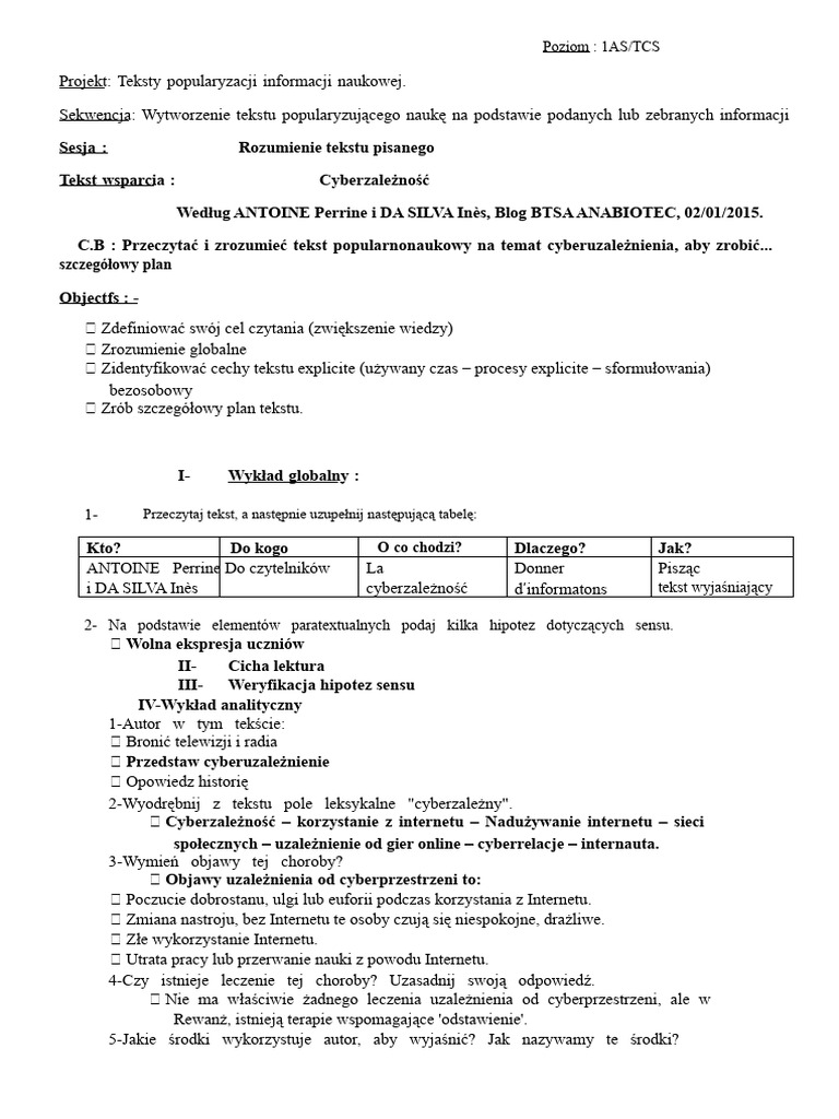 Zrozumienie Tekstu Pisanego 1AS | PDF