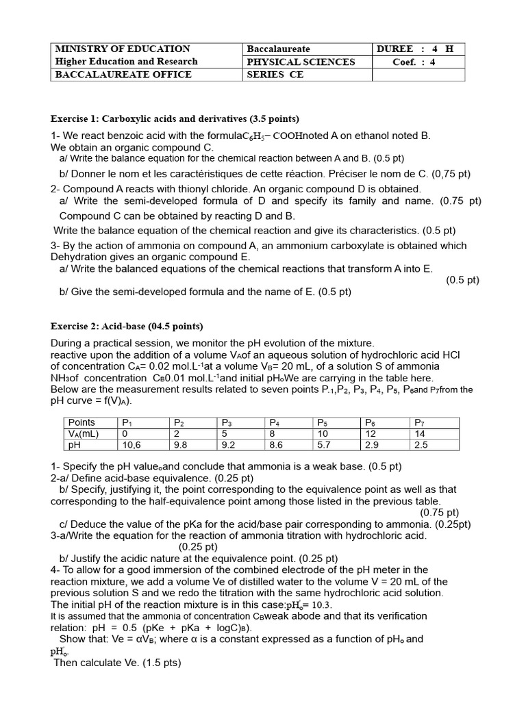 Bac Physical Sciences Test Series C e 2019, Togo | PDF | Capacitor | Acid