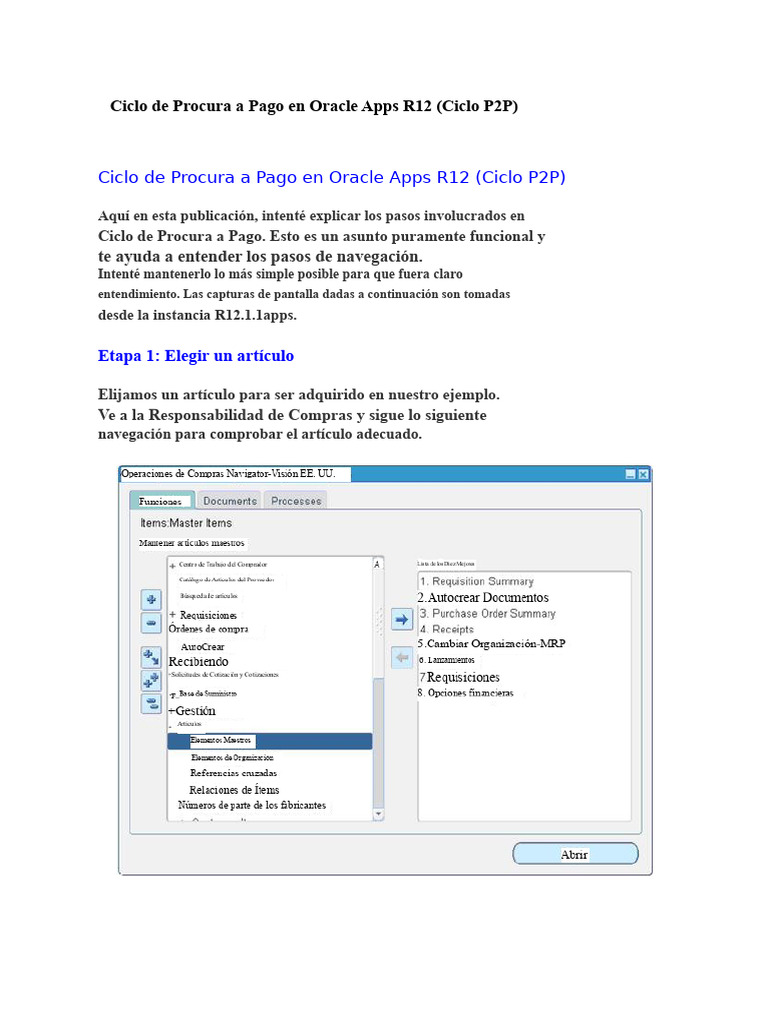 Guía del Ciclo P2P en Oracle R12 | PDF | Contabilidad | Botón (Computación)
