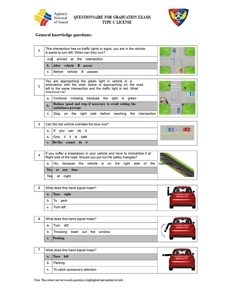 Question Bank Type C License | PDF | Traffic | Intersection (Road)