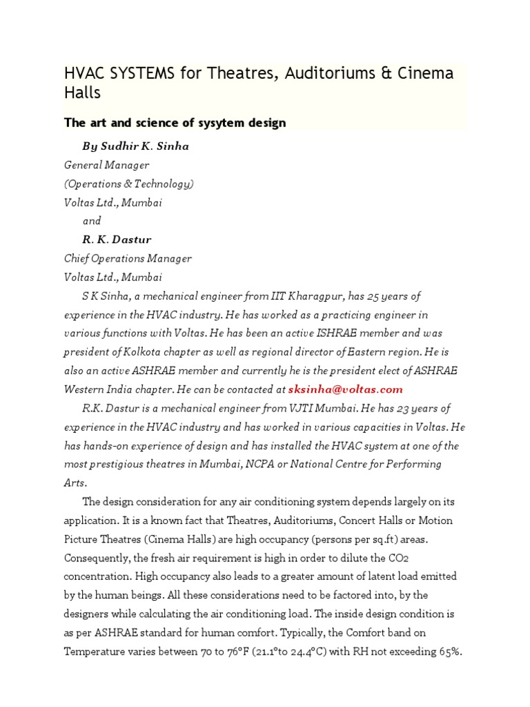 HVAC Design for Theatres and Auditoriums | PDF | Duct (Flow ...