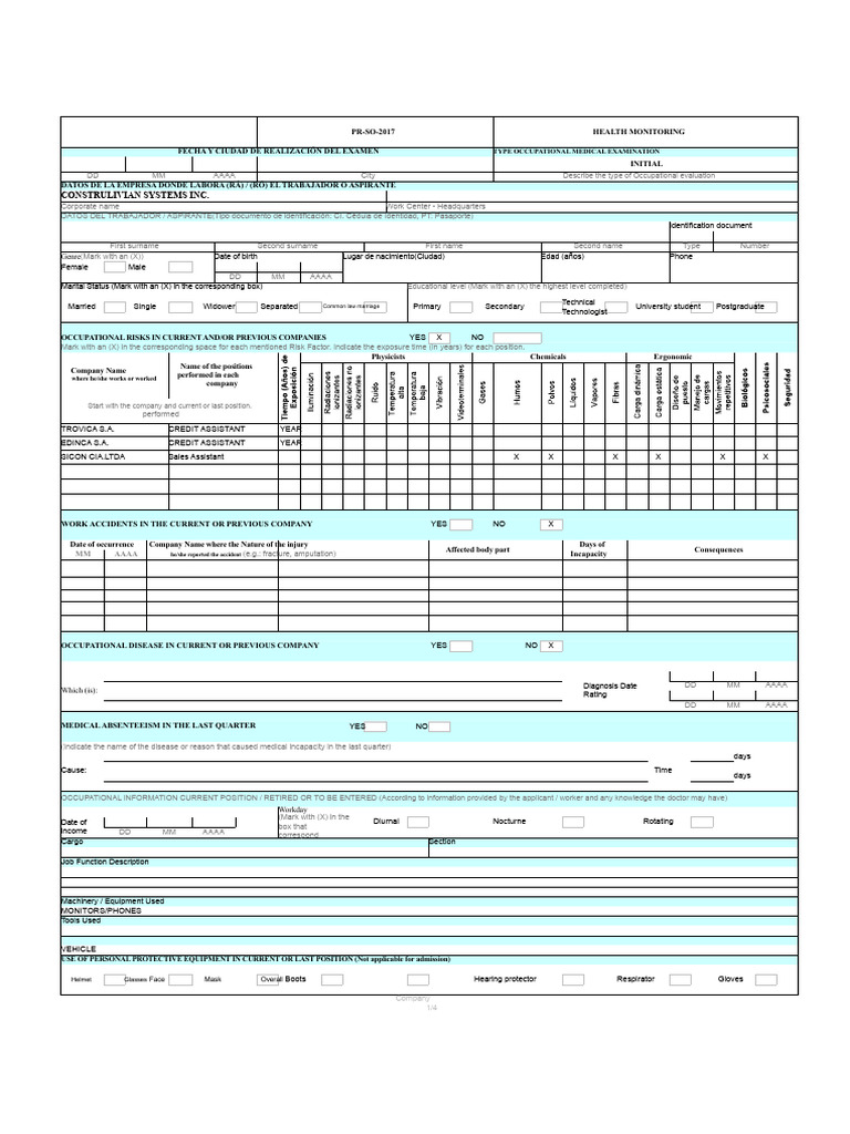 OCCUPATIONAL MEDICAL RECORD MODEL | PDF | Hearing Loss | Clinical Medicine