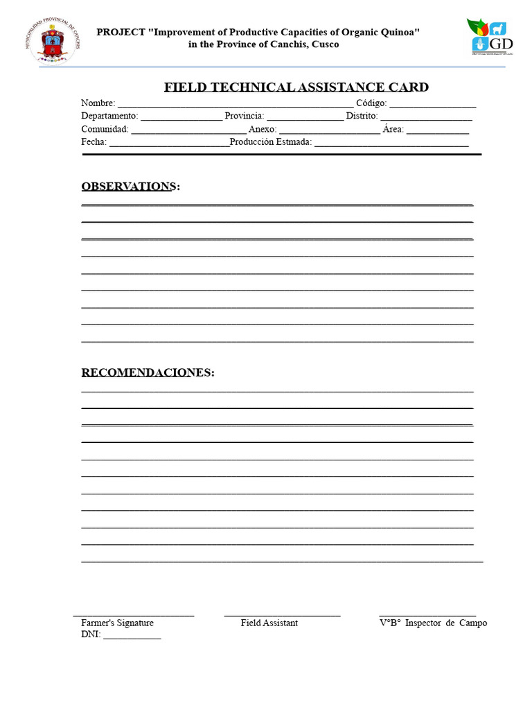 Field Technical Assistance Sheet | PDF