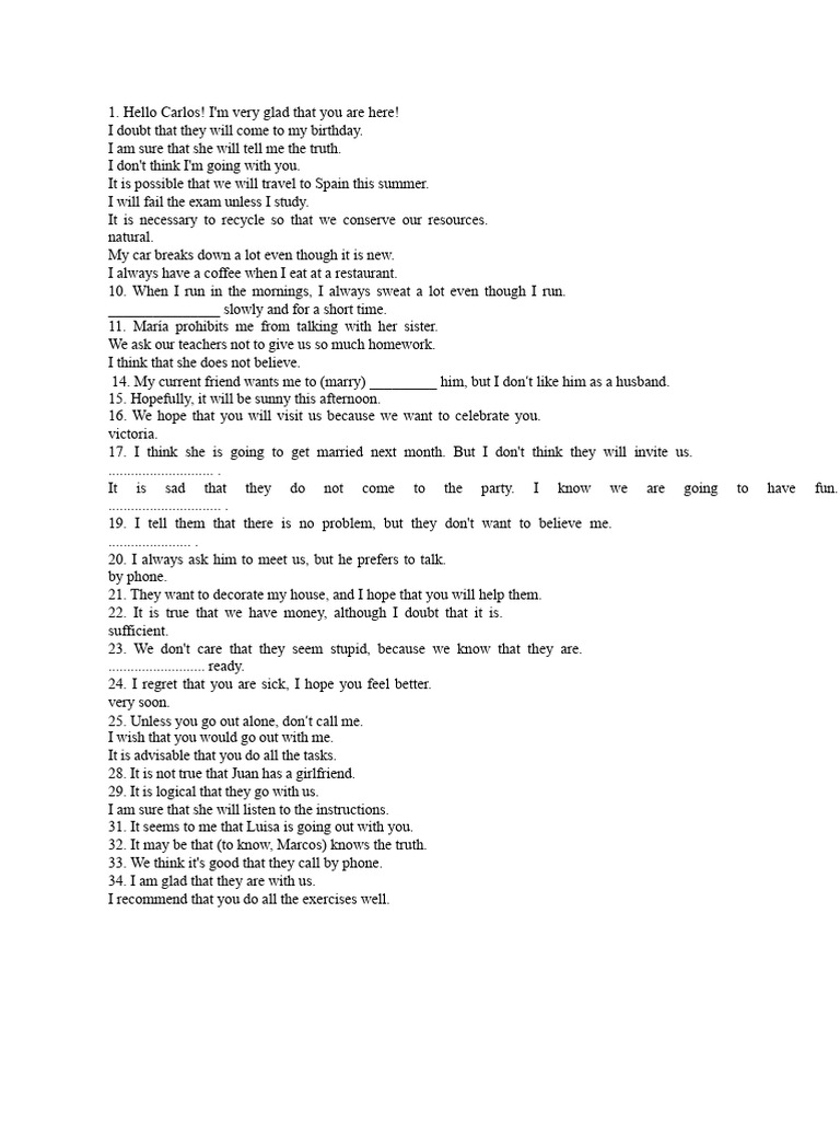 Exercises - Present Indicative vs. Subjunctive | PDF