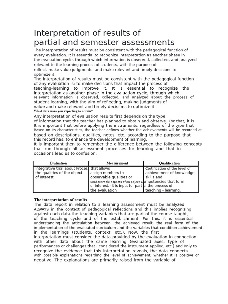 Interpretation of Results From Partial and Semester Evaluations | PDF ...