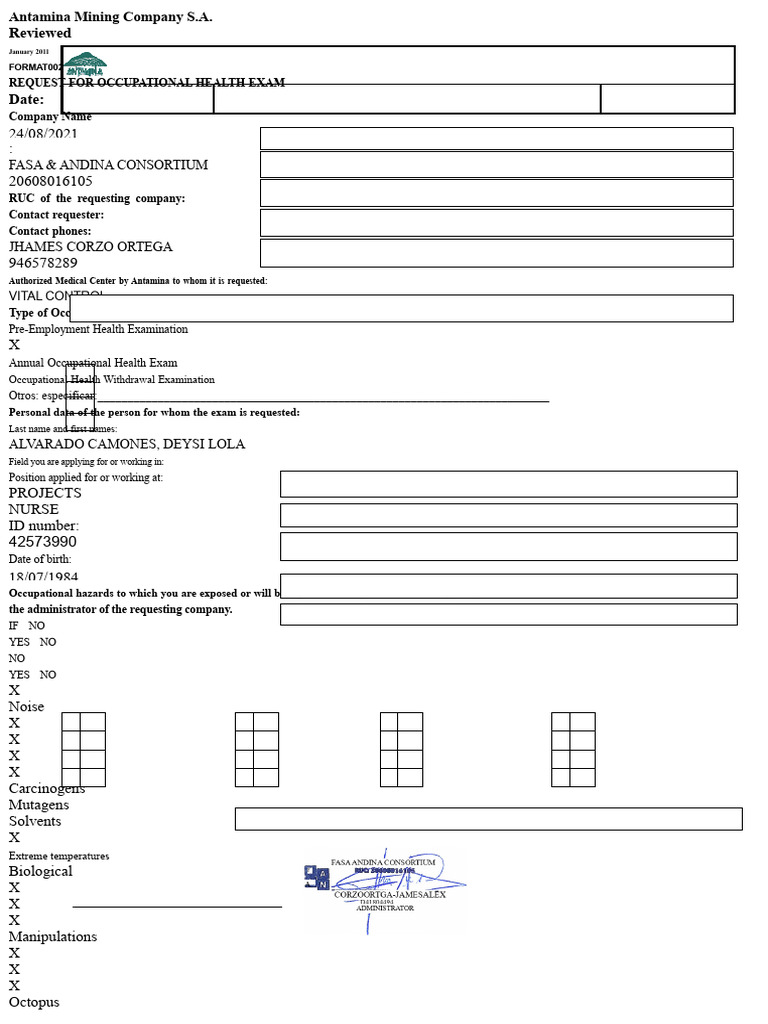 Deysi-Antamina Request Form. 002 | PDF