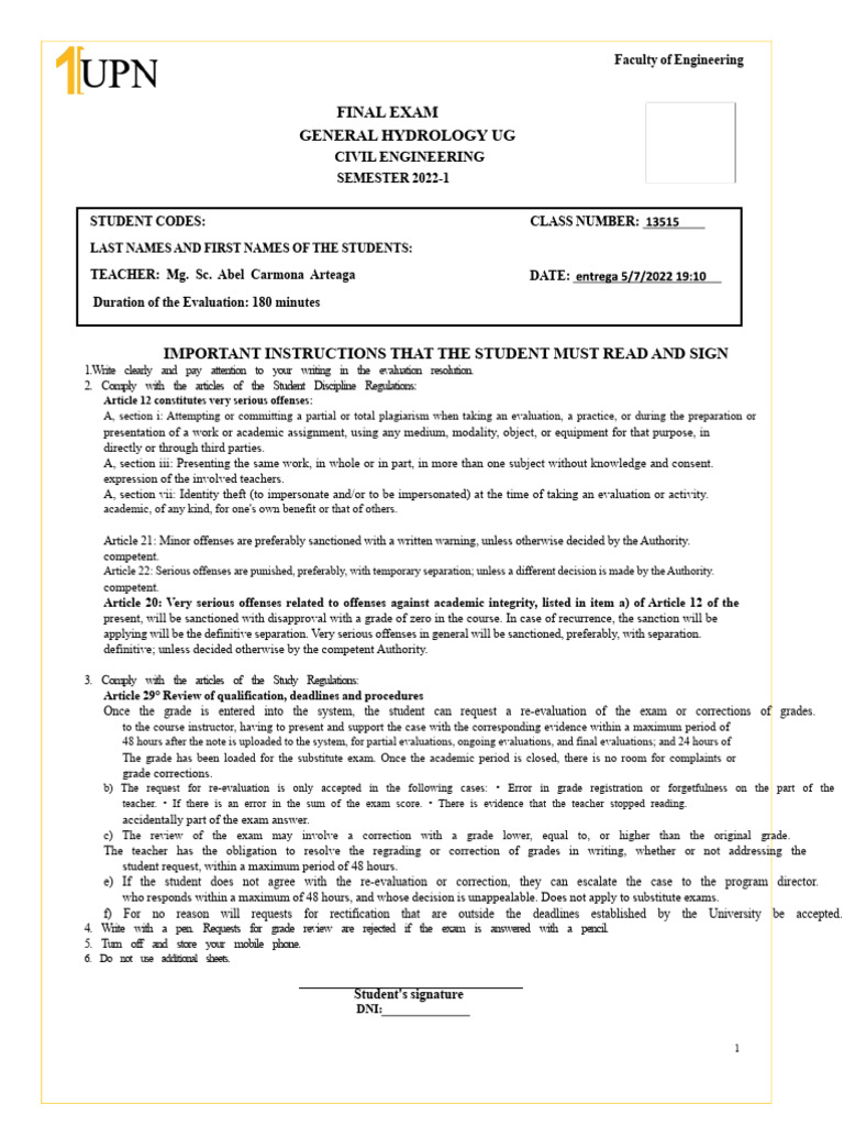 Final exam General Hydrology UG (1) | PDF