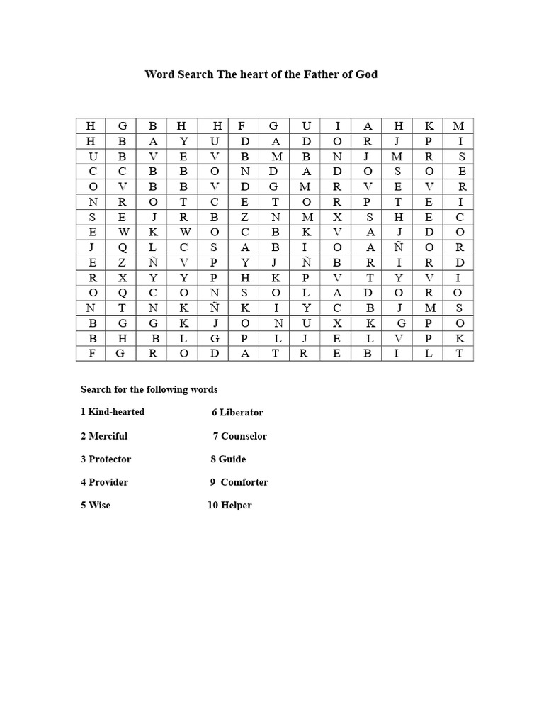 Word Search The Heart of The Father of God | PDF
