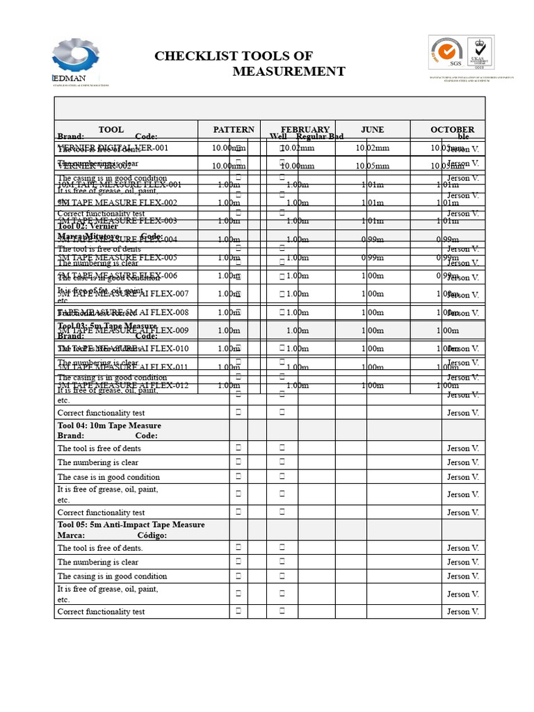 Measurement Tools Checklist | PDF