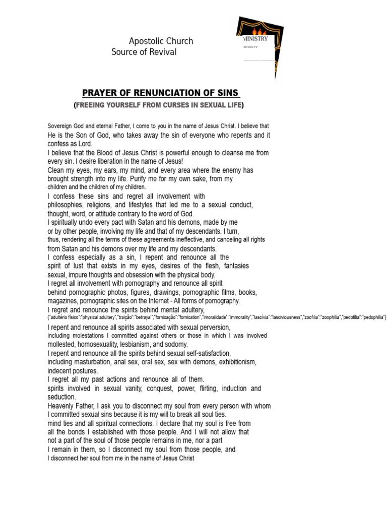 Prayer of Renunciation of Sins | PDF | Sin | Satan